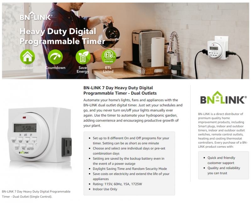 Timer - BN-LINK 7 Day Heavy Duty Digital Programmable | ThatAquaponicsGuy